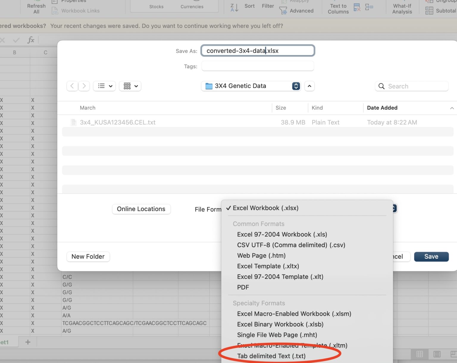 Convert a 3X4 Genetics Data File to 23andMe Raw Data Format